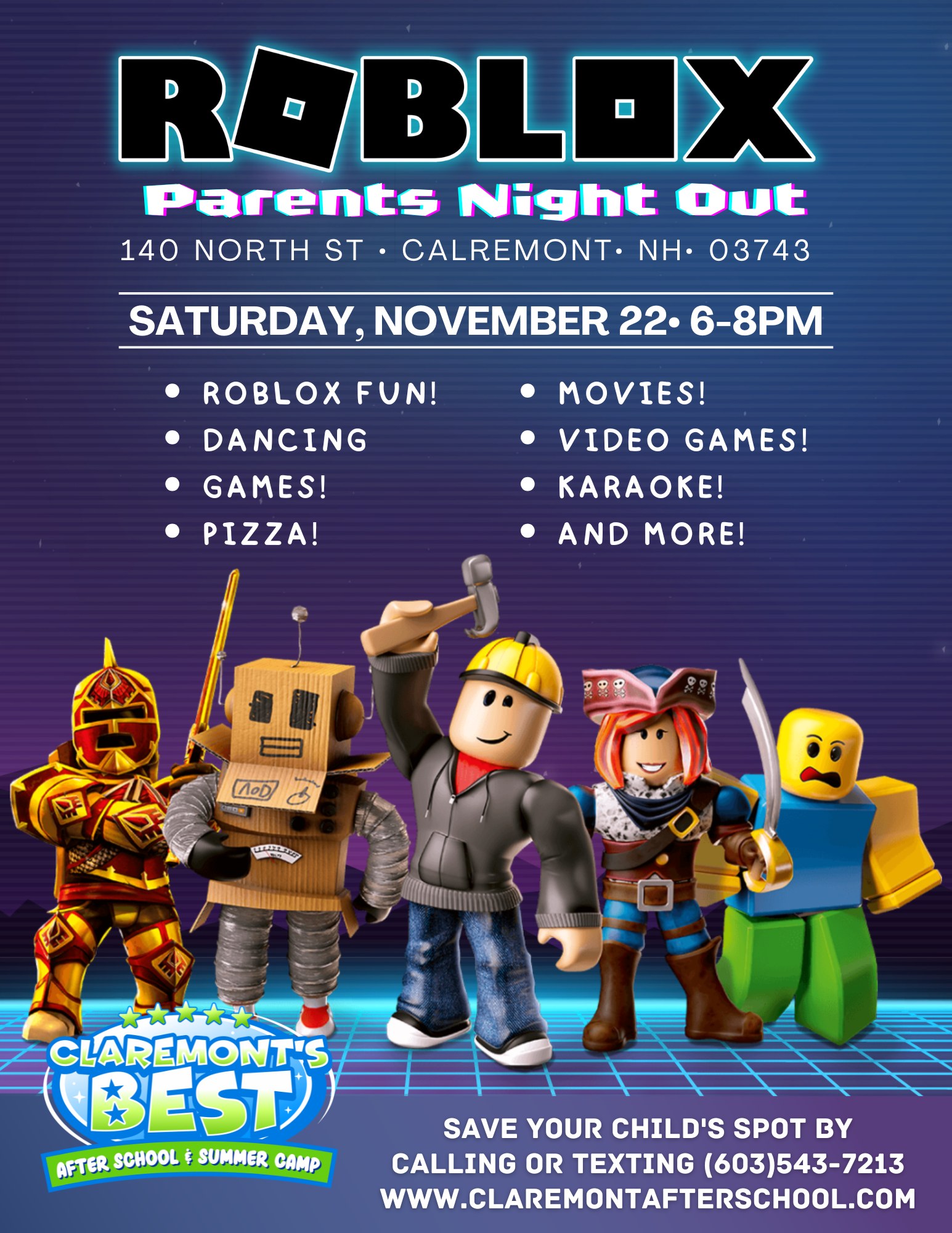 Roblox Parents Night Out - Upper Valley Events Calendar | Discover NH ...